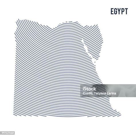 Vector Abstract Hatched Map Of Egypt With Curve Lines Isolated On A White Background Stock