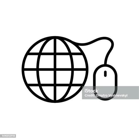Globe With Mouse Outline Vector Icon 웹 모바일 앱 및 Ui 디자인을 위한 마우스 스톡 벡터 아이콘이 있는 지구본 0명에 대한 스톡 벡터 아트
