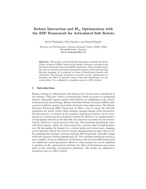 Pdf Robust Interaction And H Infinity Optimization With The Esp