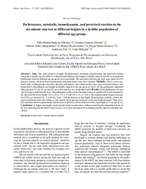 Pdf Exercise Physiology Performance Metabolic Hemodynamic And Perceived Exertion In The Six