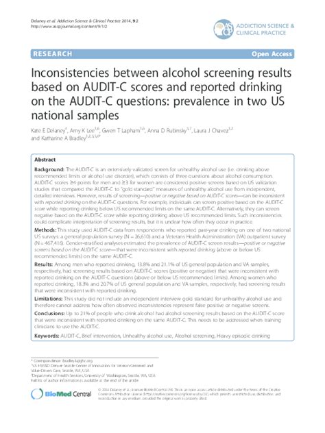 Pdf Inconsistencies Between Alcohol Screening Results Based On Audit C Scores And Reported