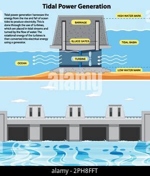 Tidal Electricity Concept For Science Education Illustration Stock Vector Image Art Alamy