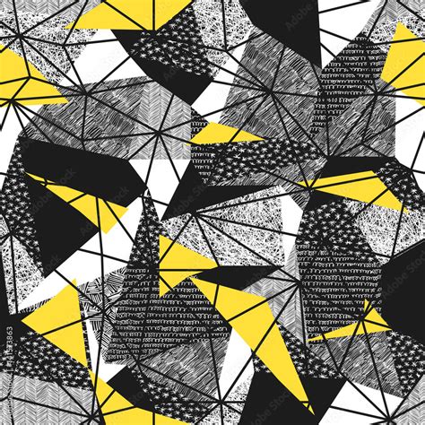 Geometric Seamless Pattern In Retro Style Vintage Background Triangles And Hand Drawn Patterns