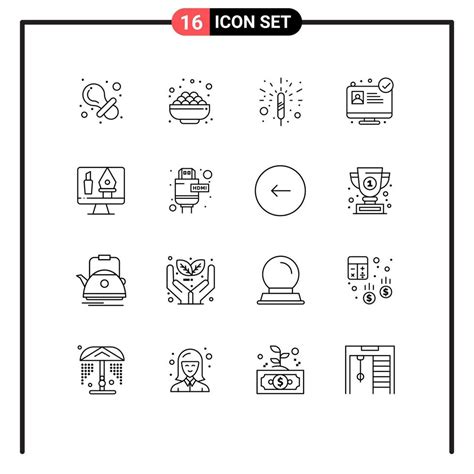 16 Thematic Vector Outlines And Editable Symbols Of Computer Editing Firecracker Tools Medical