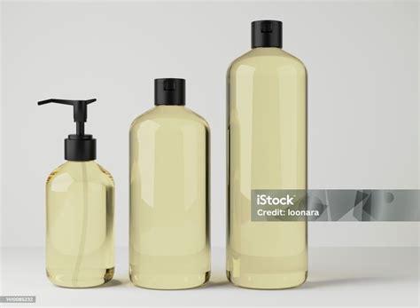 헤어 및 바디 케어 제품 3d 렌더링을위한 다른 컬러 유리 병 회색 스튜디오 배경에 화장품 용기 세트 포장 모형 병에 대한 스톡 사진 및 기타 이미지 Istock