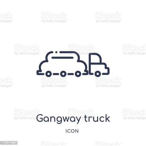 공항 터미널 개요 컬렉션에서 선형 갱 웨이 트럭 아이콘입니다 얇은 라인 갱 웨이 트럭 벡터 흰색 배경에 고립 갱 웨이 트럭 유행 그림 거리에 대한 스톡 벡터 아트 및 기타
