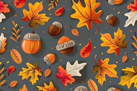 Осенний бесшовный рисунок с листьями и цветами Премиум Ai сгенерированный вектор