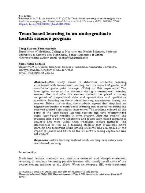Team Based Learning In An Undergraduate Health Sci Pdf Teaching Method Learning