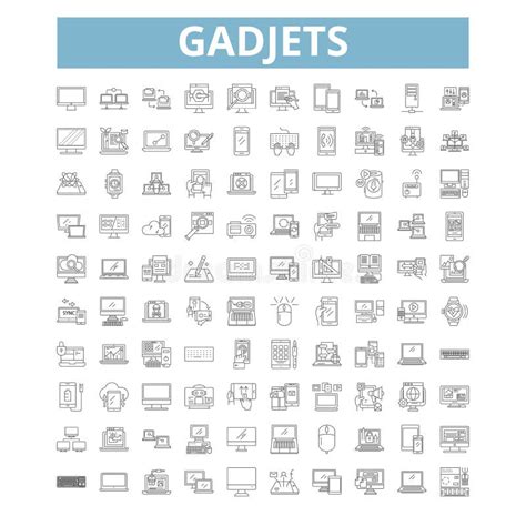 Desktop Pc Icons Line Symbols Web Signs Vector Set Isolated Illustration Stock Vector
