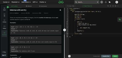 🚀 Day 49 Of The Gfg160 Dsa Challenge Subarrays With Sum K Sanket