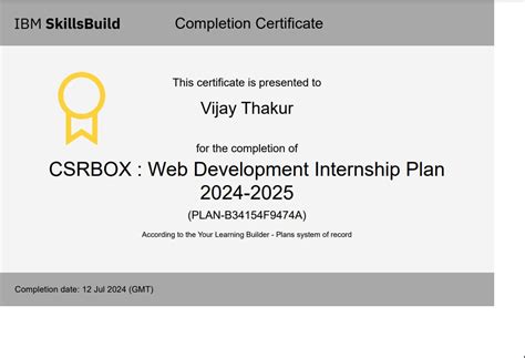Vijay Thakur On Linkedin Webdevelopment Internship Csrbox Professionalgrowth Techskills