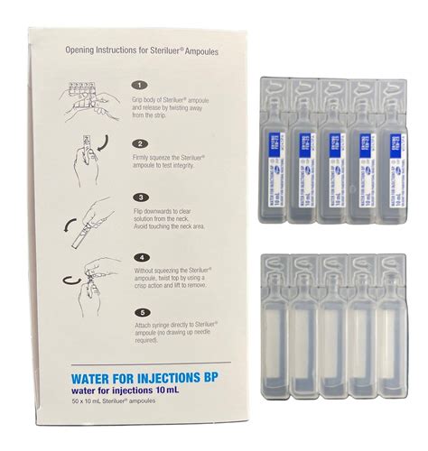 Pfizer Water For Injection Bp 10ml Steriluer Ampoules Box 50