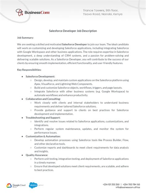 Salesforce Developer Job Description Pdf
