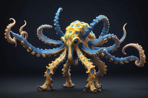 Fantasy Blueringed Octopus Character With Six Pack Body In The Ready For War With Advanced