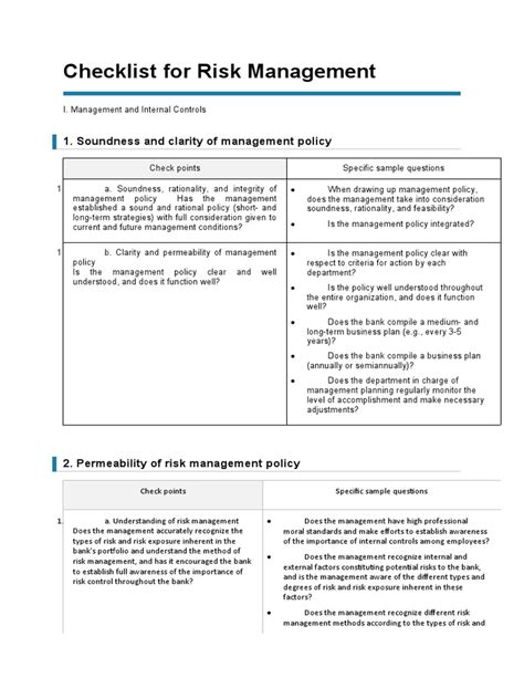Checklist For Risk Management Pdf Regulatory Compliance Audit