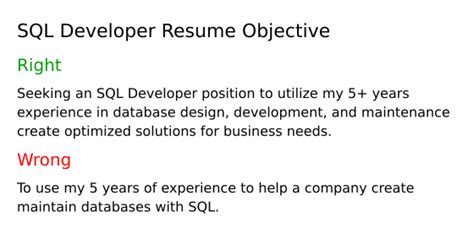 Top 17 Sql Developer Resume Objective Examples Resumecat