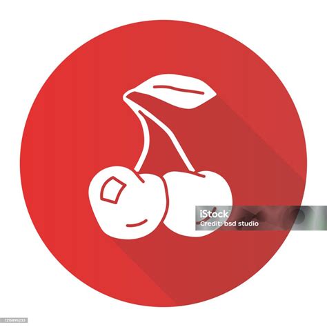 잘 익은 체리 레드 플랫 디자인 긴 그림자 문 립 아이콘입니다 유기 항 산화 신선한 딸기 벡터 실루엣 그림입니다 건강 식품 비건 영양 비타민 다이어트 기호 천연 주스 성분
