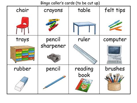 Ppt Classroom Objects Bingo For Up To 6 Players Powerpoint