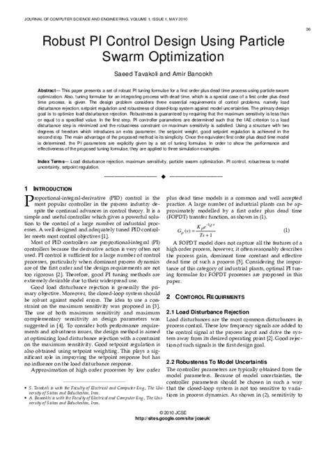 Pdf Robust Pi Control Design Using Particle Swarm Optimization