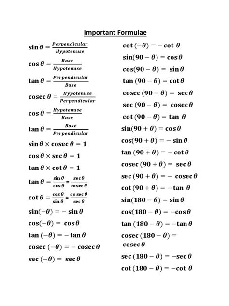 Trigonometry Formulae Pdf Combinatorics Trigonometric Functions