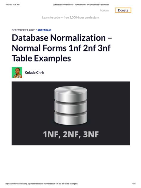 Database Normalization Normal Forms 1nf 2nf 3nf Table Examples Pdf