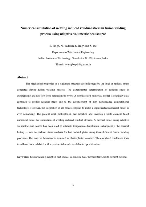 Pdf Numerical Simulation Of Welding Induced Residual Stress In Fusion Welding Process Using