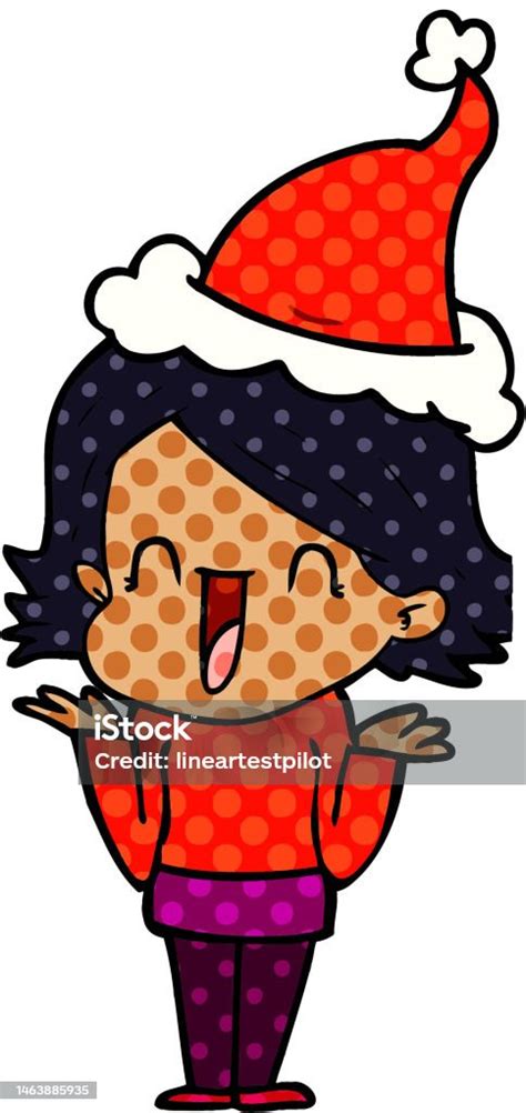 산타 모자를 쓴 행복한 여자의 손으로 그린 만화책 스타일의 그림 낙서 드로잉에 대한 스톡 벡터 아트 및 기타 이미지 낙서 드로잉 등장인물 만화 Istock