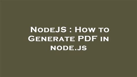 Nodejs How To Generate Pdf In Nodejs Youtube
