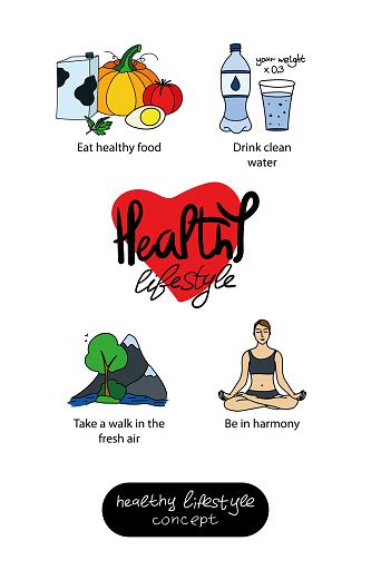 벡터 도상학 건강한 라이프 스타일 흑백 및 색상 아이콘과 문자의 개념 건강한 생활방식에 대한 스톡 벡터 아트 및 기타 이미지 건강한 생활방식 건강한 식생활 걷기