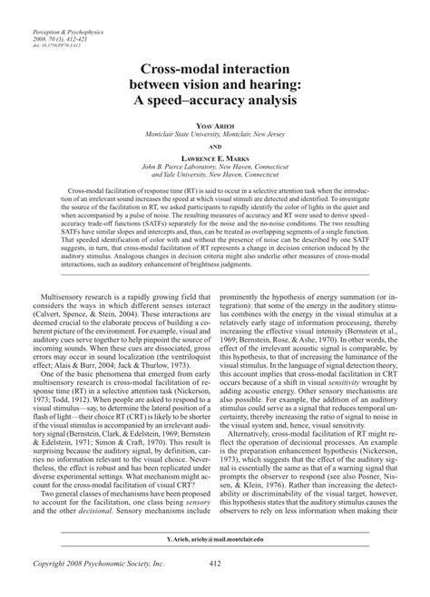 Pdf Cross Modal Interaction Between Vision And Hearing A Speed Accuracy Analysis