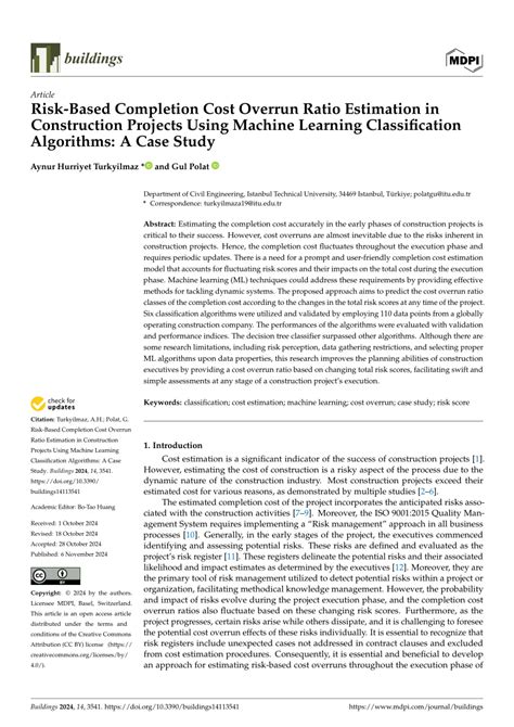 Pdf Risk Based Completion Cost Overrun Ratio Estimation In Construction Projects Using Machine