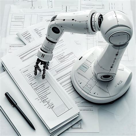 Robotic Arm Completing Forms Next To Document Stack Premium Ai Generated Image