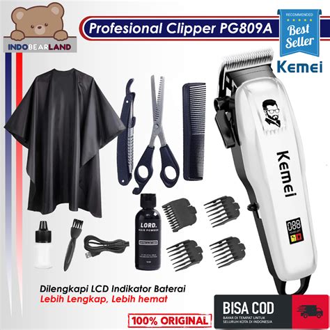 Jual Mesin Cukur Rambut Elektrik Paket Lengkap Barbershop Kemei Cas Dengan Led Digital Indikator