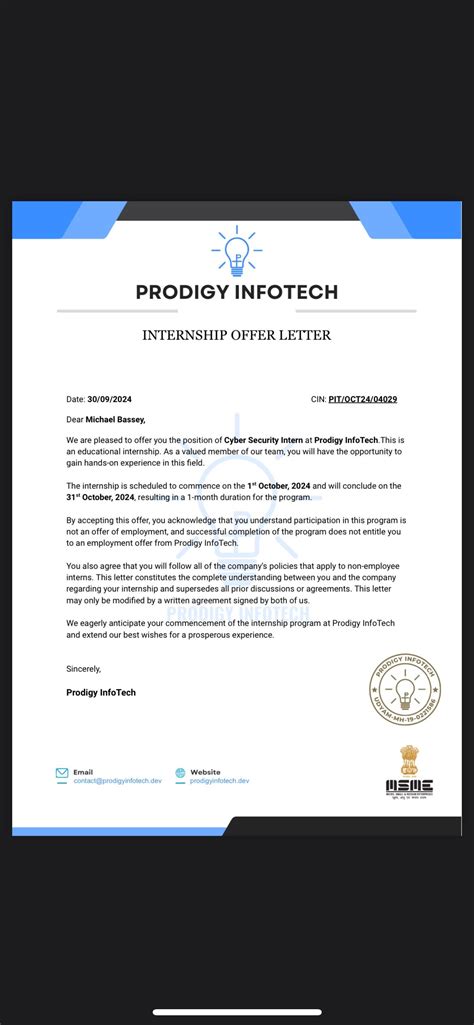 Michael Bassey On Linkedin Cybersecurity Internship Prodigyinfotech Careergrowth Learning