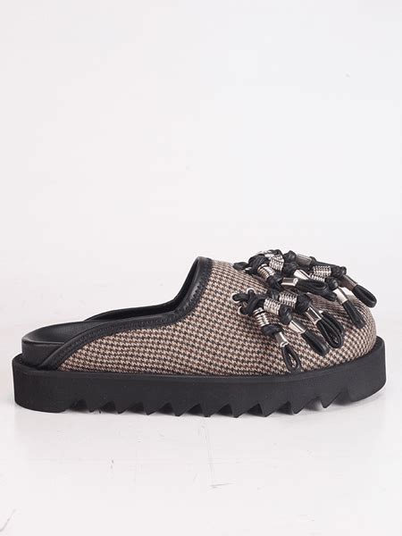 Plaid Industrial Tassel Platform Mules Brown Mix