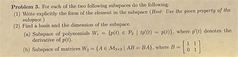 solved problem 3 ﻿for each of the two following subspaces