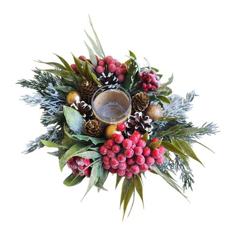 Підсвічник новорічний зі скляною колбою та декором із шишок та ягід Ny006 • Краща ціна в Києві