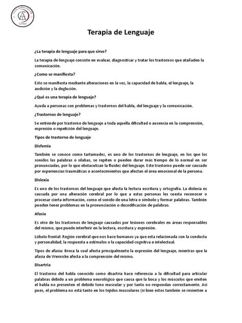 Ejercicios Para Terapia De Lenguaje Pdf Afasia Comunicación