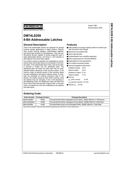 Dm74ls259 8 Bit Addressable Latches