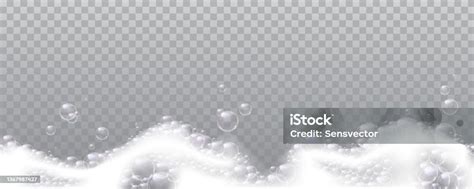거품 화장품 또는 세제 세탁 또는 세척 젤거품과 비눗물 투명한 배경에 사실적인 효과를 가진 벡터 세척 및 위생 만화 폼 및 비누 배경 비누 거품에 대한 스톡 벡터 아트 및
