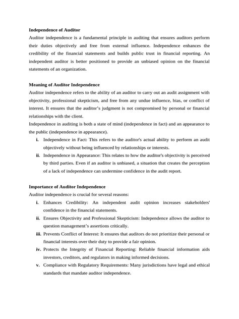 Auditor Independence Pdf Audit Financial Audit