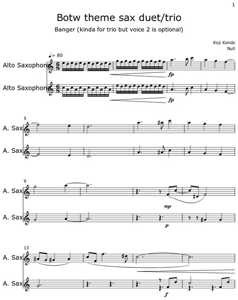 Botw Theme Sax Duet Trio Sheet Music For Alto Saxophone