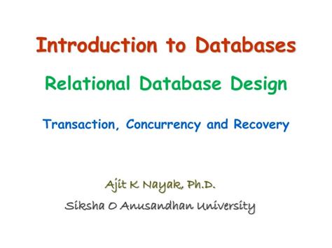 Introduction To Database Transaction Concurrency And Recovery Pdf