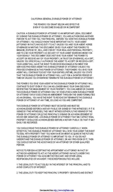 California General Durable Power Of Attorney Form Pdfsimpli