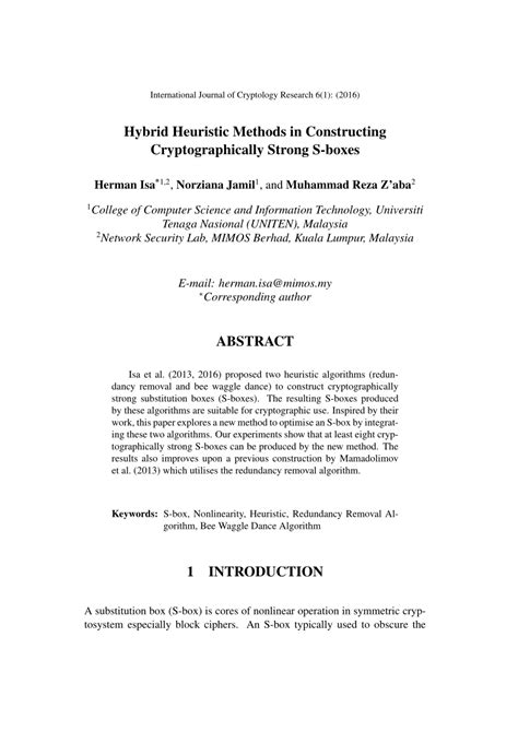 Pdf Hybrid Heuristic Methods In Constructing Cryptographically Strong S Boxes