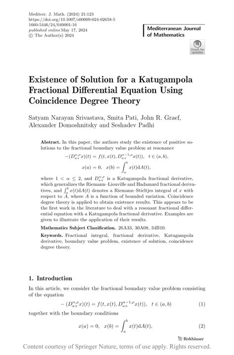 Pdf Existence Of Solution For A Katugampola Fractional Differential Equation Using Coincidence