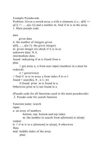 Example Pseudocodeproblem Given A Sorted Array A With N Elements Docx Example Pseudocodeproblem Given A Sorted Array A With N Elements Docx