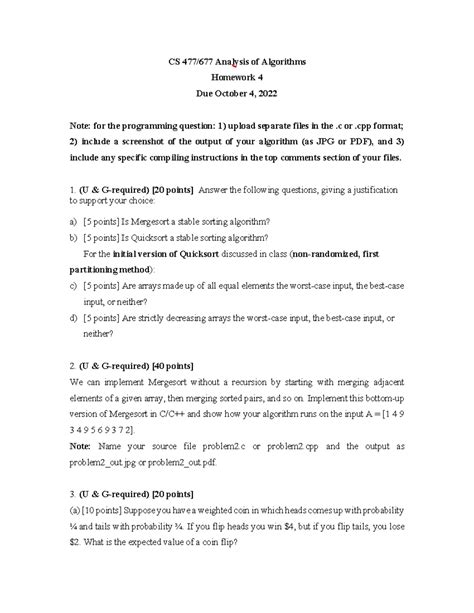 CS 477 Homework 4 CS 477 677 Analysis Of Algorithms Homework 4 Due October 4 2022 Note For