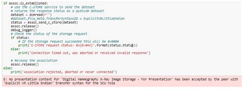 e no presentation context for secondary capture image storage has been accepted by the peer