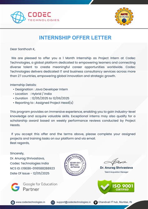 Internship Javadeveloper Codectechnologies Learningbydoing Techinternship Careerstart